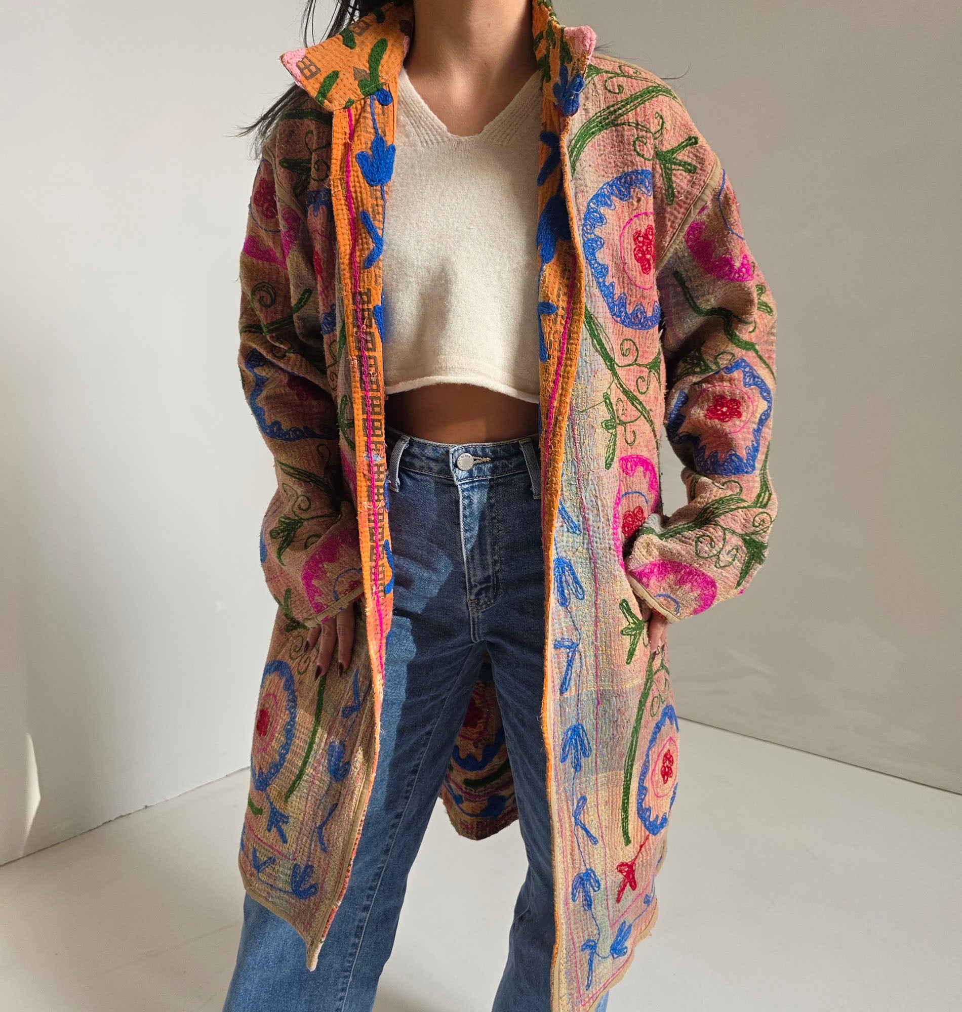 Long Embroidered Quilt Jacket - No. 091 – Minda Living