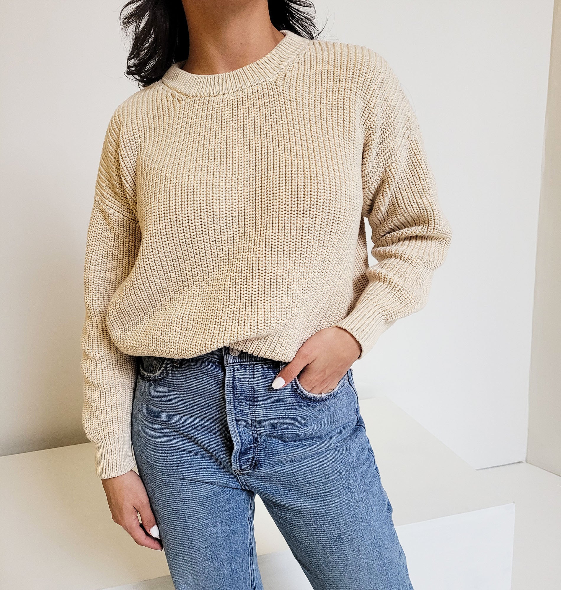 Organic Cotton Knit Sweater - Natural – Minda Living