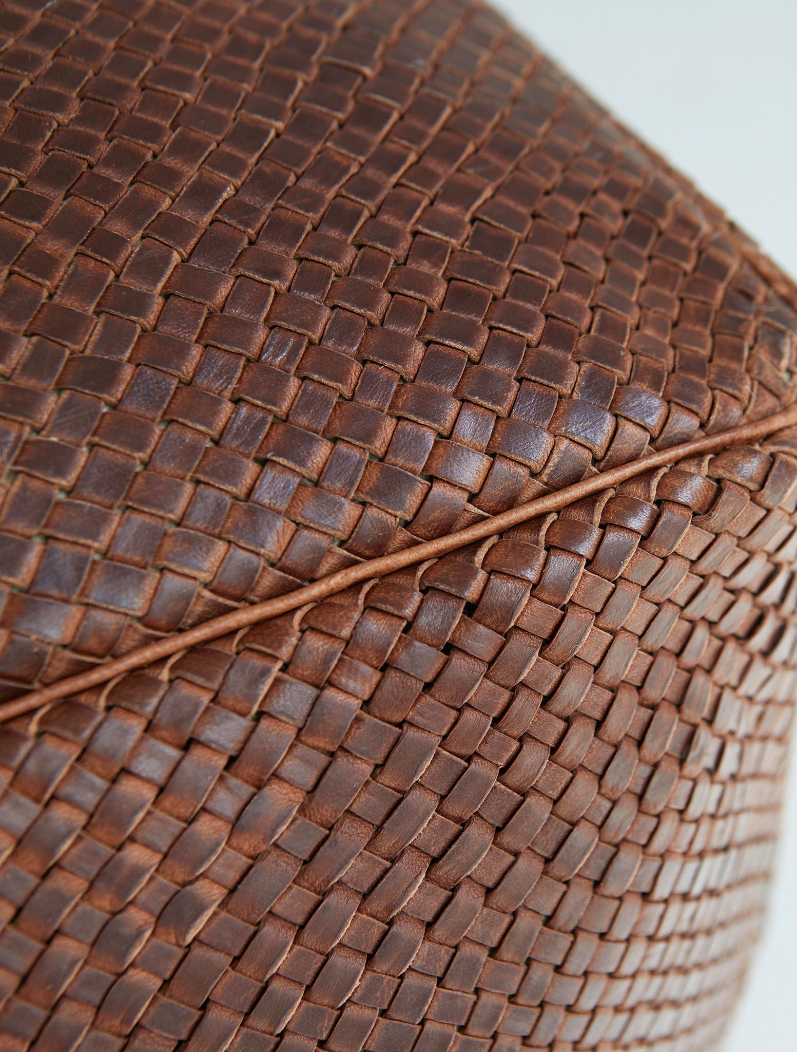 Braided Leather Cube Pouf