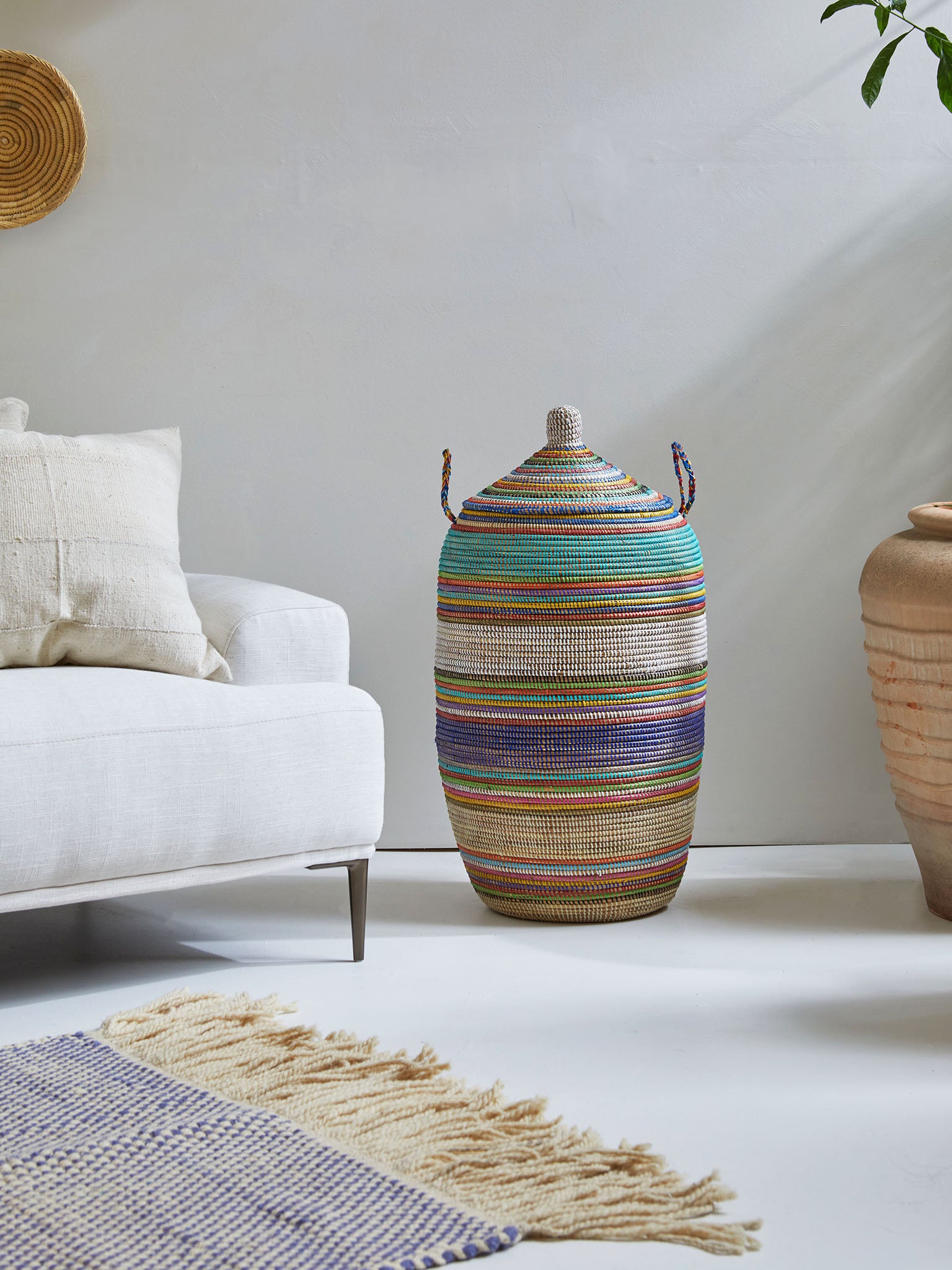 Large Multi-Color Stripe Basket – Minda Living